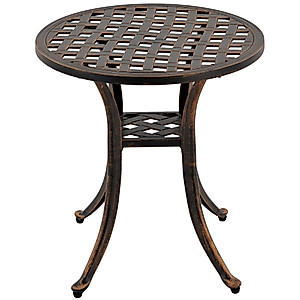 ZOTORUN Outdoor 19" Cast Aluminum Round Side Table End Table for Patio, Backyard, Pool, Indoor Companion, Easy Maintenance and Weather Resistant, Bronze