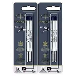 Parker QuinkFlow Ink Refill for Ballpoint Pens, Medium Point, Black Pack of 6 Refills (1782469)