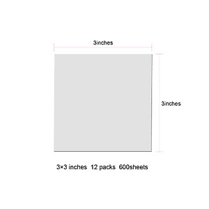 Jiemay 600 Pcs Transparent Sticky Notes Pad, Clear Sticky Notes for Books Message Reminder, Waterproof self-Adhesive Translucent Sticky Notes, 12 Packs (3"x3")