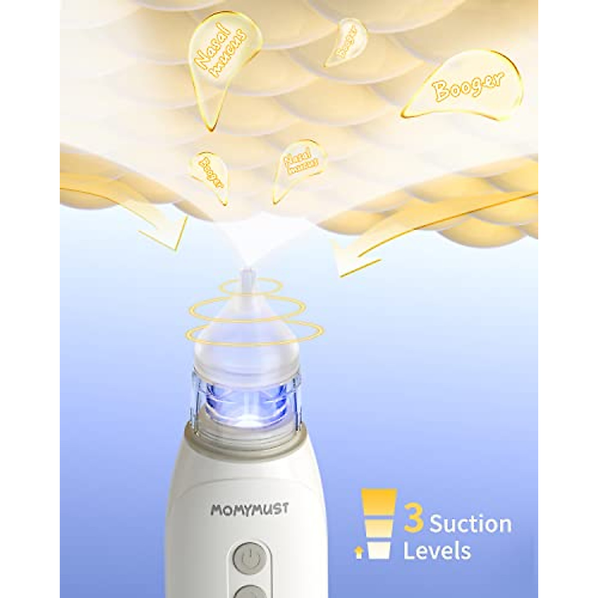 Nasal Aspirator for Baby, MOMYMUST Electric Baby Nose Cleaner with Self-Cleaning Function, Baby Nasal Aspirator with 3 Levels of Suction, Music and Light, 2 Nose-Tips, 60 Days Use Time