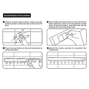 Poeland Kitchen Rail Utensil Rack with 10 Sliding Hooks, Wall Mounted Hanger Hooks for Bathroom Kitchen Bedroom