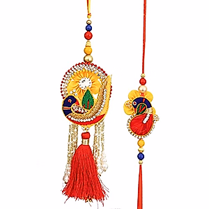 TIED RIBBONS Rakhi for Brother and Bhabhi Gift Set | Bhai Bhabhi Rakhi Set | Rakhi Card | Roli Chawal Tika - Raksha bandhan Rakhi for Bhaiya Bhabhi Rakhi | Lumba Rakhi for Bhabhi