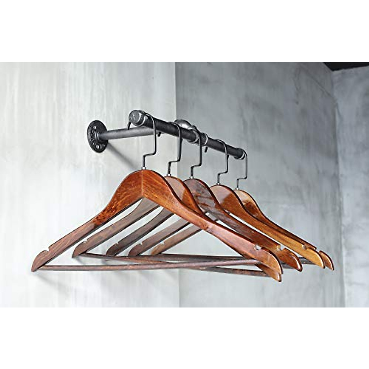 Y-Nut Wall Mounted Industrial Pipe Cloth Hanger Rack, Heavy Duty Rustic Iron Steampunk Style, Black Electroplated Finish with Mounting Hardware Included, Rust Free