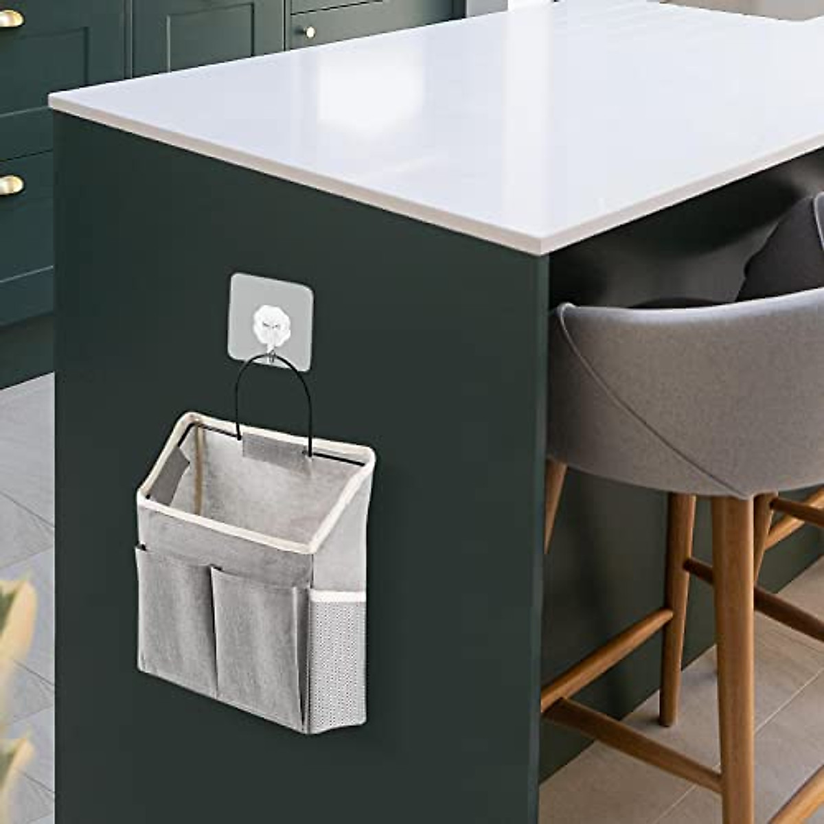 Canvas Door Closet Hanging Storage Basket Bag Pouch for Jewelry,Chargers,Mail,Keys,etc Wide Application Multiple Functions Durable, Grey