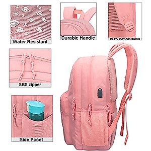 KEOFID Classic Travel backpack for Men and Women, Anti Theft Laptop Backpack with USB Charging Port for Work, Large Bag for College, Water Resistent(Bright Pink)