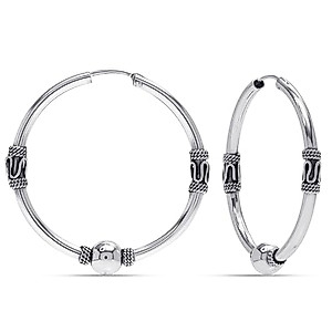 LeCalla Sterling Silver Jewelry Light-Weight LARGE Bali Hoop Click-Top Earrings for Women 45 MM