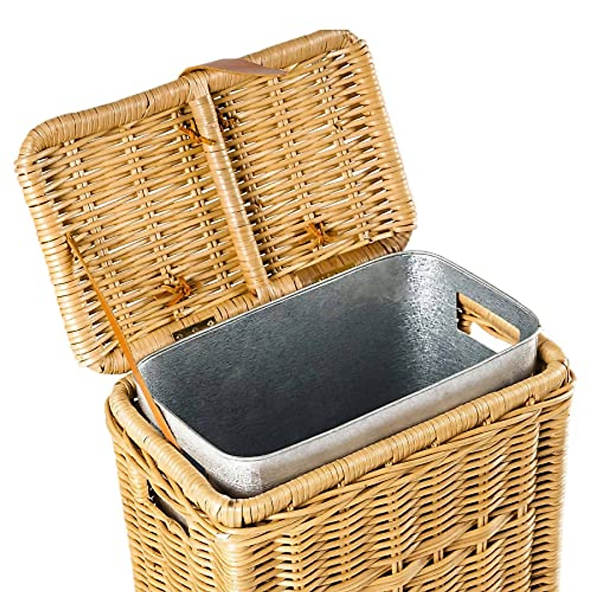 The Basket Lady Wicker Kitchen Trash Basket with Metal Liner, 16 in L x 10.5 in W x 24 in H, Sandstone