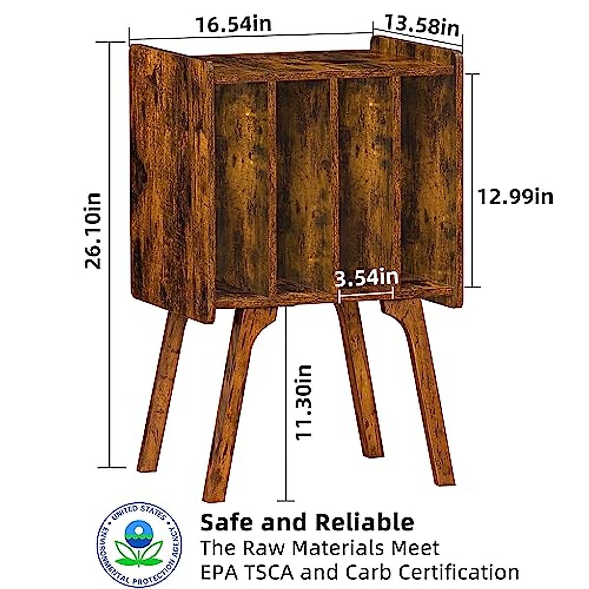 LELELINKY Record Player Stand, Brown Record Storage Table with 4 Cabinet Up to 100 Albums (Patented)