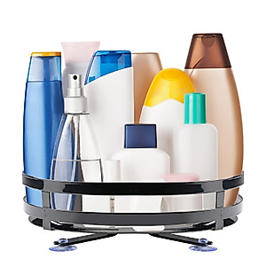 10" Round Steel Lazy Susan Rotating Turntable Food Storage Container Tray for Kitchen Cabinet Pantry Fridge Cupboards Counter Organizing, Fully Rotating Organizer for Spices, Condiments, Makeup