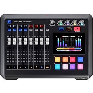 TASCAM Mixcast 4 Podcast Streaming Mixer, Recorder, and USB Audio Interface — Four XLR/TRS Mic Inputs, Touch Screen and Editing Software Included