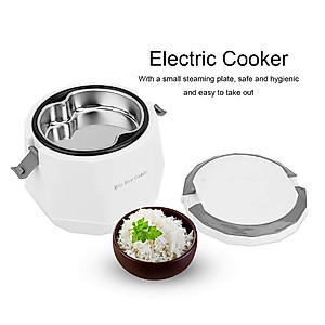 Junlucki 1.6 L Mini Rice Cooker - 12V Electric Food Steamer - Household Multi Cooker Portable Rice Cooking Steaming Pot for Car/Home/Travel - Kitchen Tool Instant Keep Warm (White)
