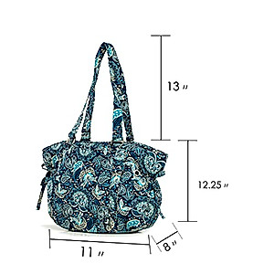 Women Signature Cotton Tote bags for women handbags with handles Medium Size Shoulder Bag Quilted Teacher Work Tote Bag (Peacock)