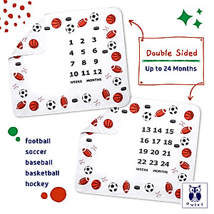 OWLEY Monthly Milestone Blanket for Newborns to Toddlers, Double Sided 1-24 Weeks or Months, Oversized 60x50 in, Perfect Unisex Gift for Baby Showers, Sports Fans’ Birthdays, Baby Boys, Girls