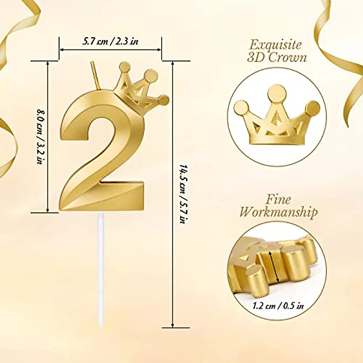 Leezmark 2nd Birthday Number Candle Birthday Decorations Candle Sparkler for Cake Topper, Anniversary Decorations 12 20 21 25 Years Old Birthday Candles (Gold, Number 2 Candle)