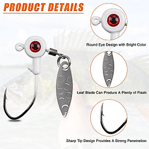 10Piece Fishing Jig Head with Willow Blade 3D Eyes Fishing Jigs Spoon Weighted Head Spin Jig Hook Lure Kit for Panfish Crappie