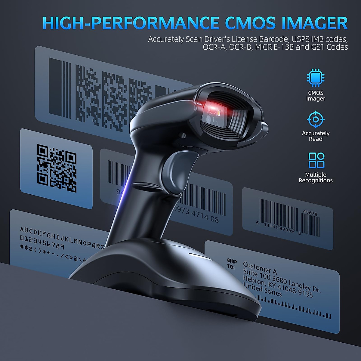 TEEMI 1D 2D Bluetooth Barcode Scanner with USB Cradle + TEEMI TMSL-58CR 1D/2D Bluetooth Barcode Scanner with Smart USB Cradle