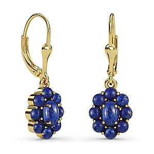 Shop LC Blue Lapis Lazuli Dangle Earrings for Women 18K Yellow Gold Plated Flower Jewelry Lever Back Ct 3.60 Birthday Gifts for Women