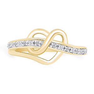 AFFY 1/20 cttw Round Cut Natural diamond 14k Yellow Gold Plated Sterling Silver Diamond Heart Infinity Ring, G-H Color, I1-I2 Clarity Ring Size-6