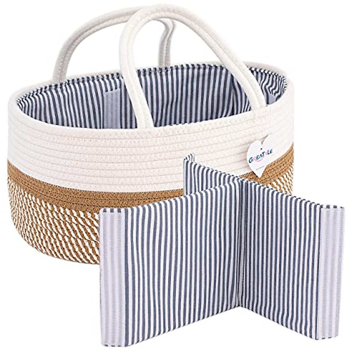 GREATALE Baby Diaper Caddy Organizer - Portable Rope Nursery Storage Bin for Changing Table & Car - Diaper Storage Basket with Removable Divider (Brown)