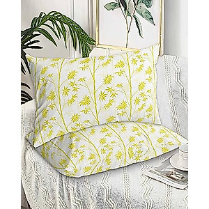 Edwiinsa Yellow Floral Pillow Covers Standard Size Set of 2 Bed Pillow, Botanical Modern Abstract Art Aesthetics Plush Soft Comfort for Hair/Skin Cooling Pillowcases with Envelop Closure 20''x26''