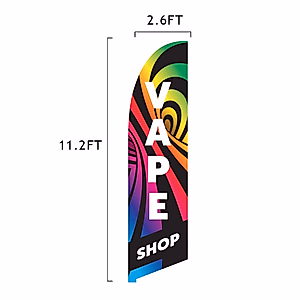 Vispronet Vape Shop Feather Flag Kit – 13.5ft Swooper Flag Pole Set, Cross Base & Weight Bag for Businesses, Polyester Feather Banner Flag for Businesses & Storefronts, Printed in the USA