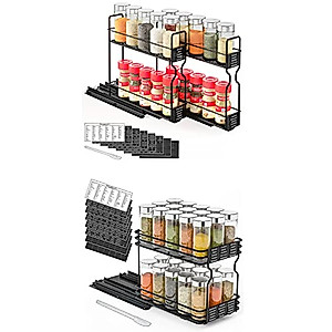 SpaceAid Pull Out Spice Rack Organizer for Cabinet, 2 Drawers 2-Tier, 1 Drawer 2-Tier