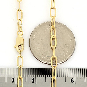 Nuragold 14k Yellow Gold 3mm Paperclip Elongated Rolo Cable Link Chain Pendant Necklace, Womens Jewelry Lobster Clasp 16" 18" 20" 22" 24"