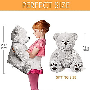 LotFancy Teddy Bear Stuffed Animal, 20 inch Gray Stuffed Bear Plush Toy, with Cute Footprints, Gift for Kids Baby Toddlers on Baby Shower, Birthday, Christmas, Valentine's Day, Easter Decoration