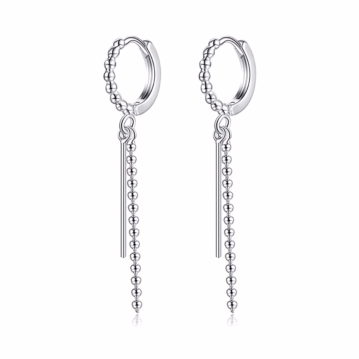 SLUYNZ 925 Sterling Silver Bead Ball Hoop Earrings for Women Teen Girls Minimalist Bar Hoop Earrings Dangle (A-Silver)