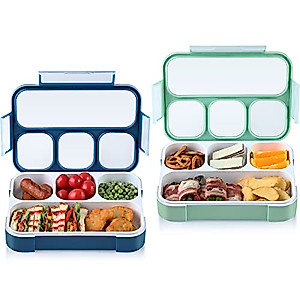 HIWARE Bento Lunch Box for Kids and Adults, Leakproof Lunch Container for Boys, Men with 4 Compartments, BPA-Free, 2 Pack
