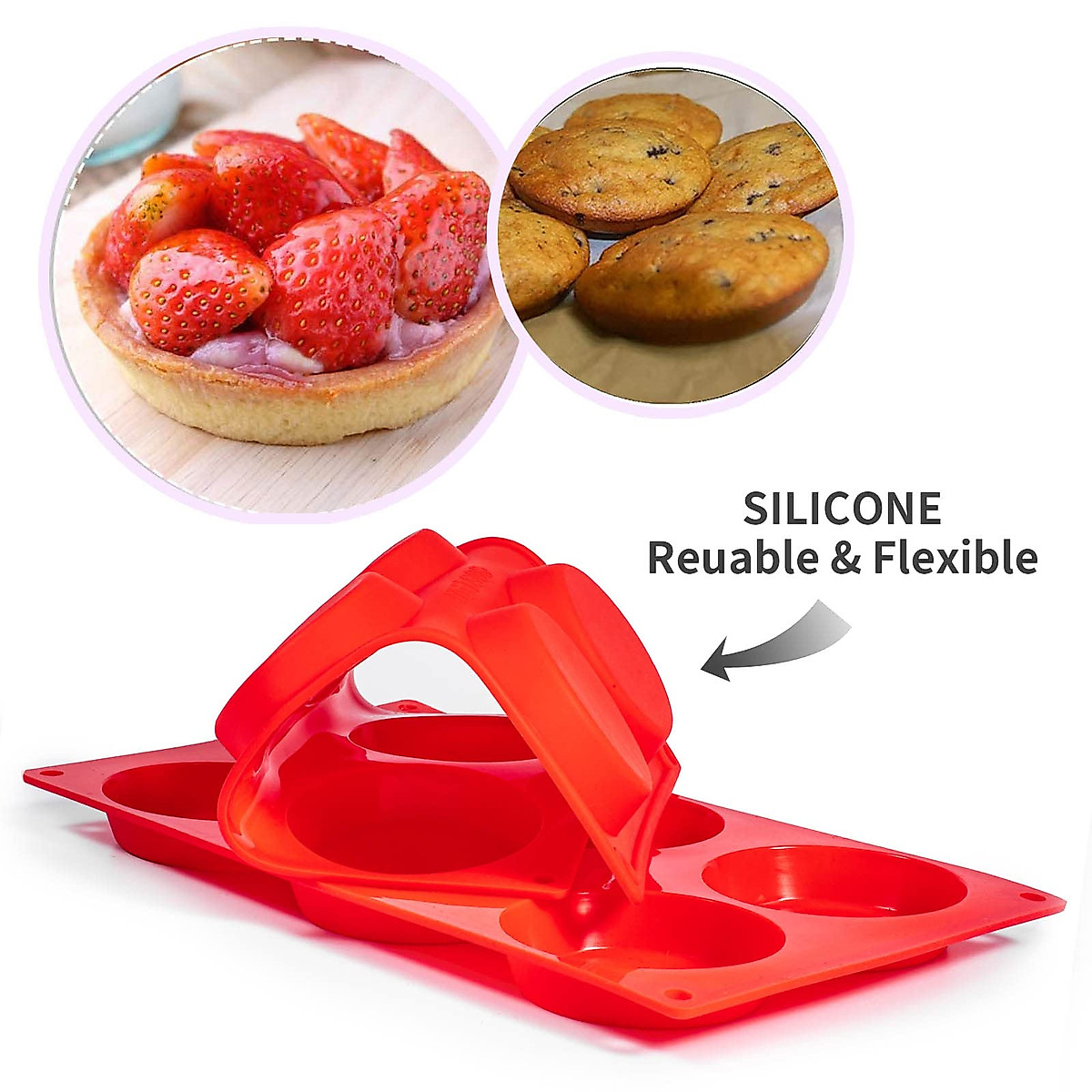 Silicone Muffin Top Pans, 2 Pack Non-stick 3" Whoopie Pie Baking Pan 3 Inch Round Tray Silicone Egg Sandwich Molds for Mini Cakes Biscuits Egg Cloud Bread Buns English Muffins Breakfast Sandwiches