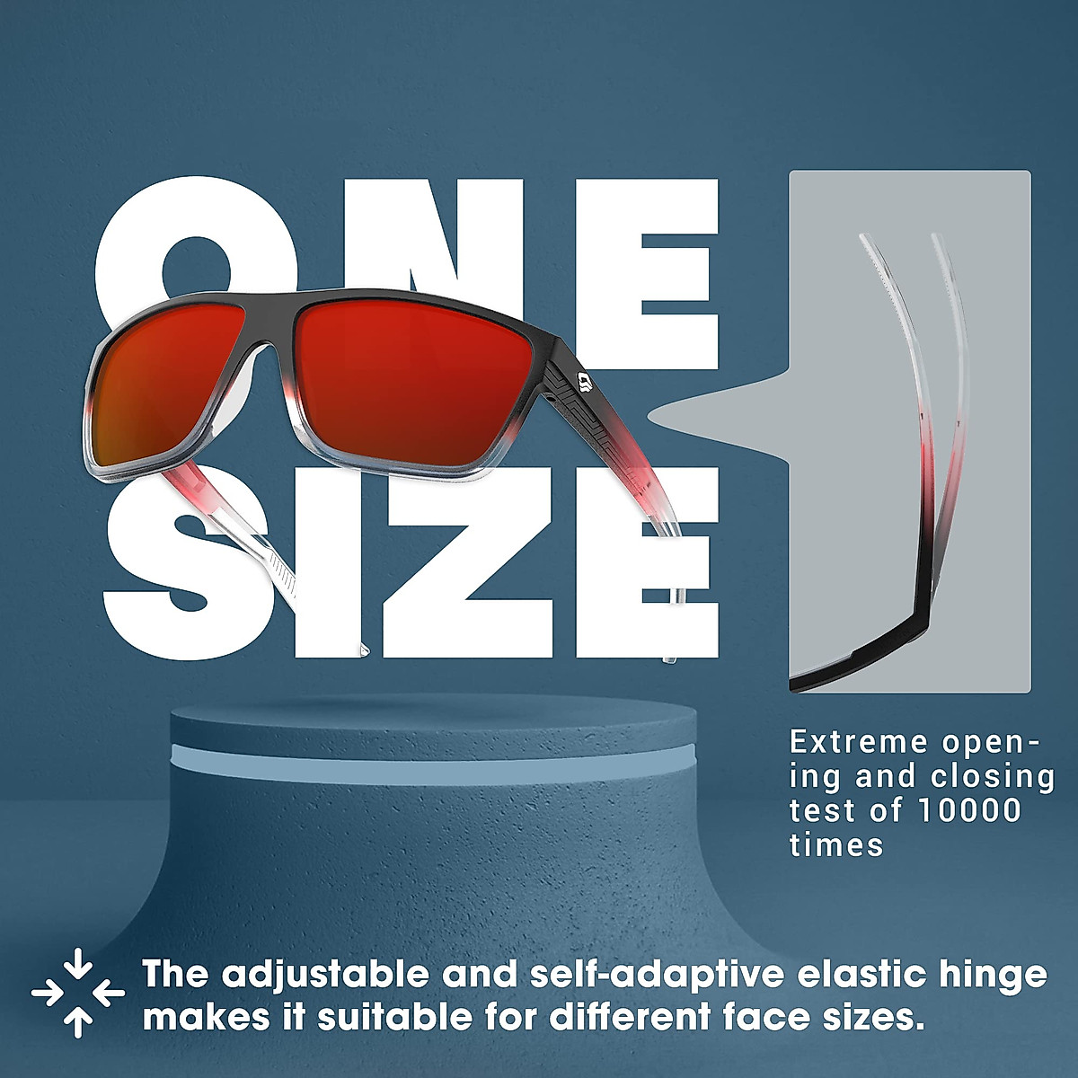 TOREGE Polarized Sports Sunglasses for Men Women Fishing Boating Beach Mountaineering Golf TR77(C11-Transparent Black Red Gradient&White&Black Red Lens