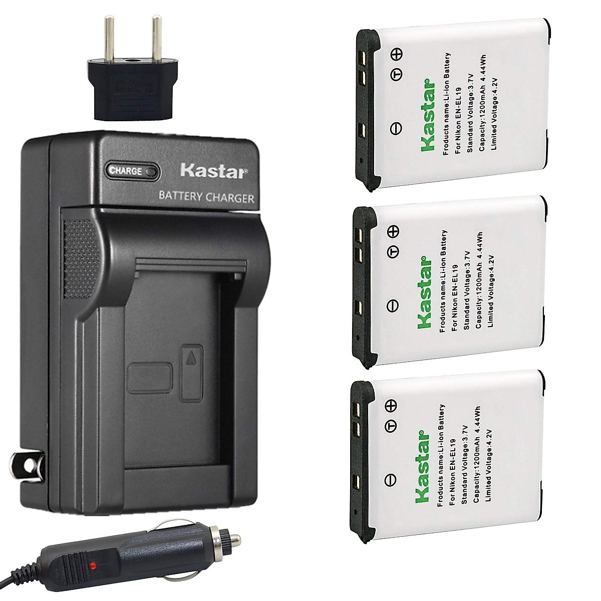 Kastar Battery (3-Pack) and Charger Kit for Nikon EN-EL19, MH-66 work with Nikon Coolpix S32, S100, S2500, S2600, S2700, S2750, S2800, S3100, S3200, S3300, S3400, S3500, S3600, S4100, S4150, S4200, S4300, S4400, S5200, S5300, S6400, S6500, S6600, S6700, S