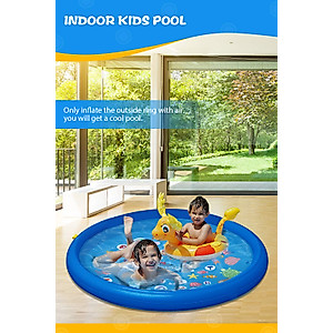 QPAU Inflatable Splash Pad Sprinkler for Kids, Sprays Up to 96 inch, Baby Kids Pool for Learning, Inflatable Water Toys, 60" Outdoor Swimming Pool for Babies and Toddlers(Blue)