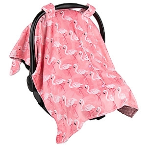 Top Tots Deluxe Minky Baby Car Seat Cover - Flamingo, 40 x 29 Inch Pink