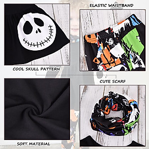 HINTINA 3PCS 4T Toddler Little Girls Halloween Outfits Skull Tops Ghost Leggings Pants Clothes Set with Scarf 4-5T Years