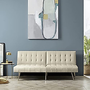 Naomi Home Split Back Faux Leather Leather Futon Sofa (Split Back with Armrest, Cream)