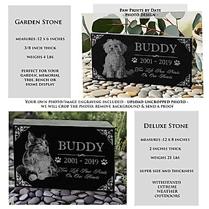 You Left Paw Prints on Our Hearts Pet Memorial Stones Personalized Headstone Grave Marker Absolute Black Granite Garden Plaque Engraved with Dog Cat Name Dates