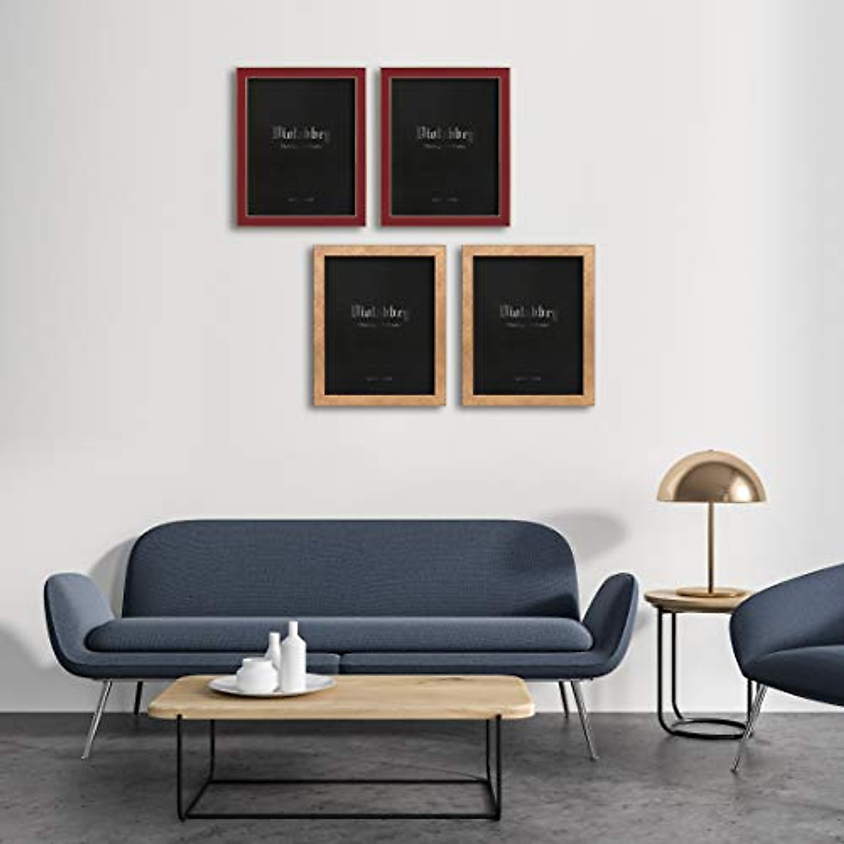 VIOLABBEY 8x10 Picture Frames Set of 4, Colorful Photo Frame of Modern Style, High Definition Tempered Real Glass, Wall Mounted or Tabletop Display (Gold+Red)