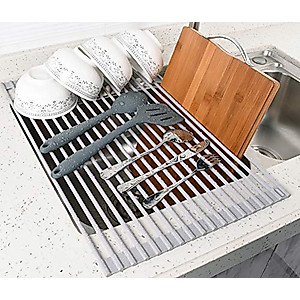 Surpahs Over The Sink Multipurpose Roll-Up Dish Drying Rack (Warm Gray, Large - 20.5" x 13.1")