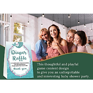 Gihyan Diaper Raffle Baby Shower Game Set(1 Standing Sign + 50 Guessing Cards), Mermaid Theme Diaper Raffle Tickets for Baby Shower, Under The Sea Baby Shower Party Favor Decor - B15