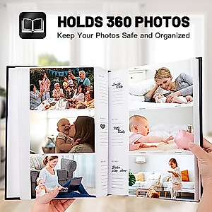 Photo Album 4x6 360 Photos with Memo, 4x6 Photo Album Leather Frame Cover, Acid Free Wedding Photo Album 4x6 with Writing Space for Wedding Kids Family Holiday Baby Engagement, Baby Photo Album, Black