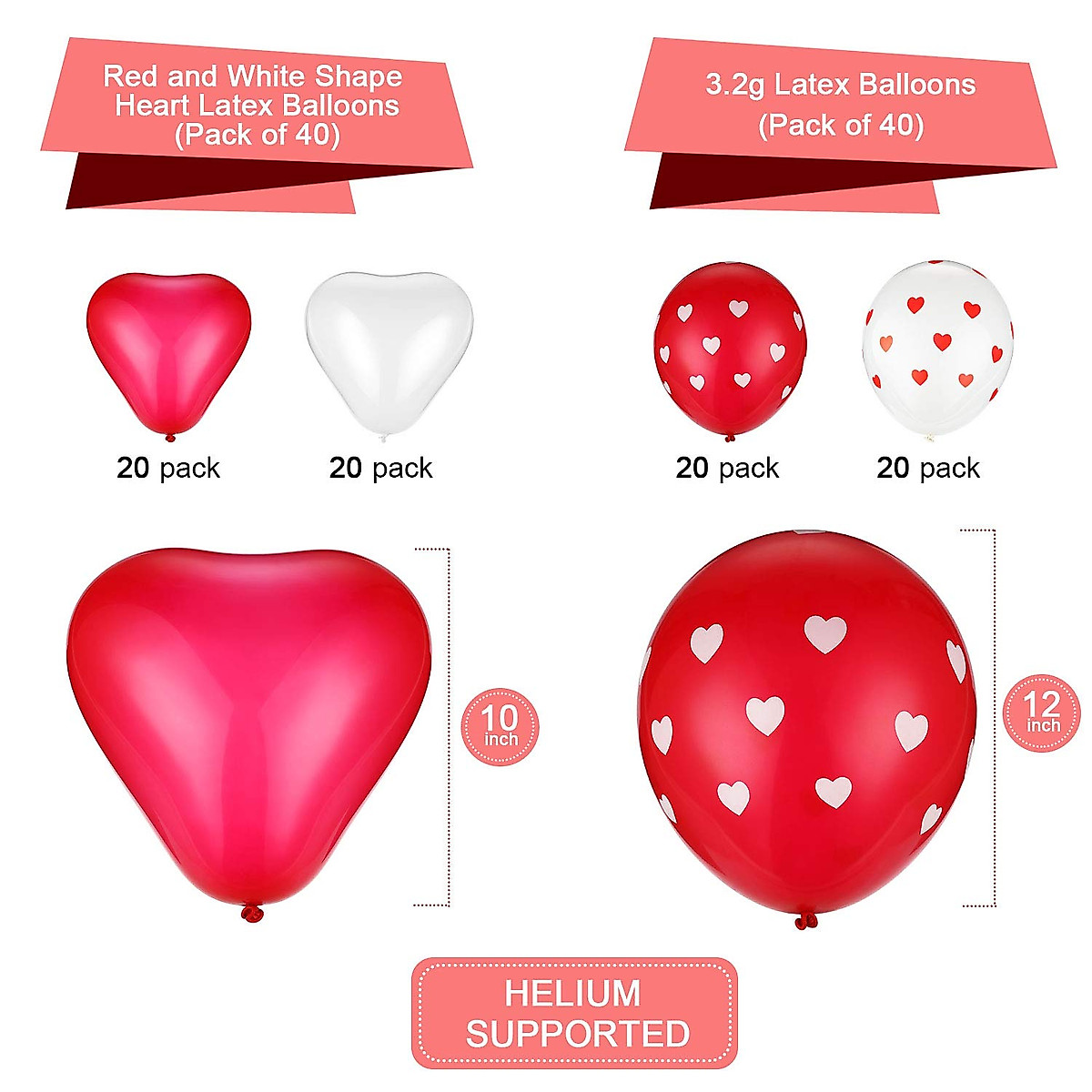 80 Pieces Heart Balloons Decorations Kit, Heart Shape Latex Balloons Valentine Balloons with 4 Twine String Roll for Valentines Day Decorations