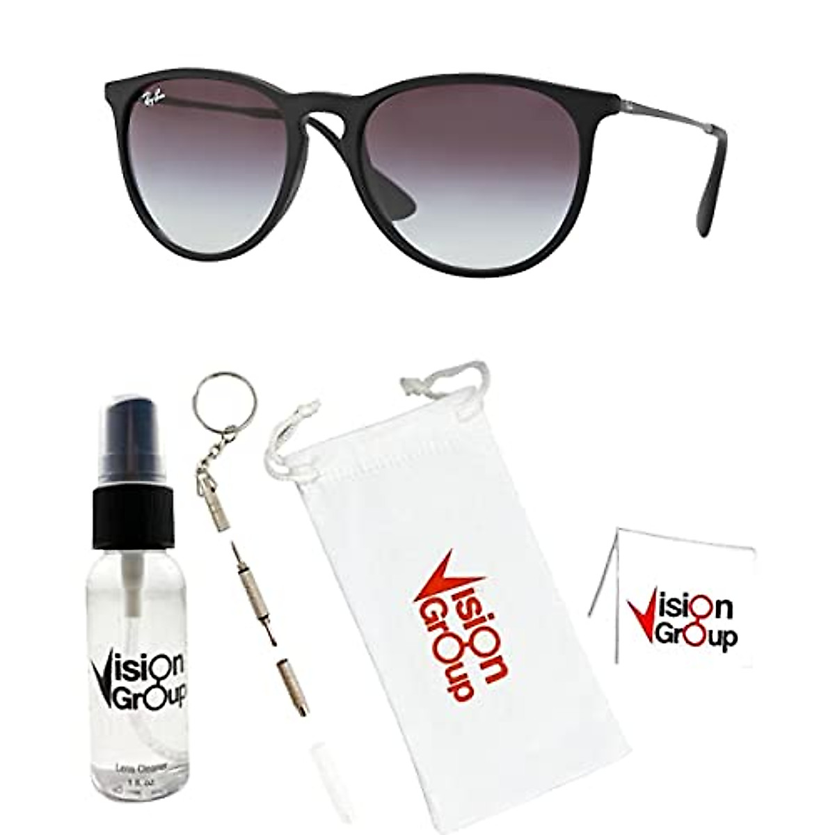 Ray-Ban RB4171 Erika Sunglasses + Vision Group Accessories Bundle for womens (Rubber Black/Light Grey Gradient Dark Grey (622/8G)