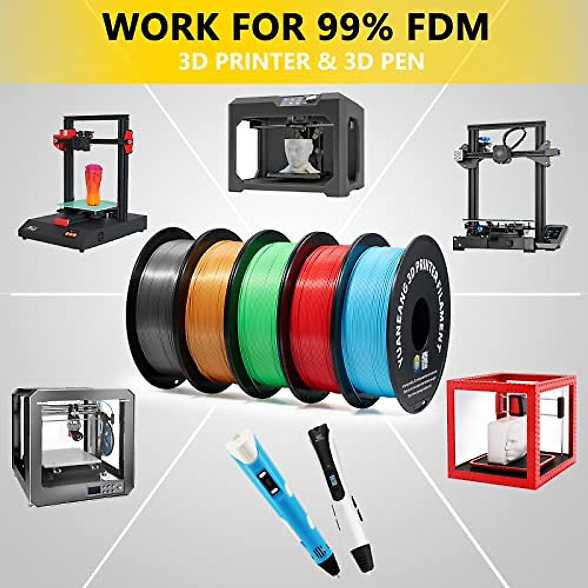 PLA 3D Printer Filament, YUANEANG Gray PLA Filament, 1.75mm Dimensional Accuracy +/- 0.02 mm, 1 kg 2.2Lbs Spool