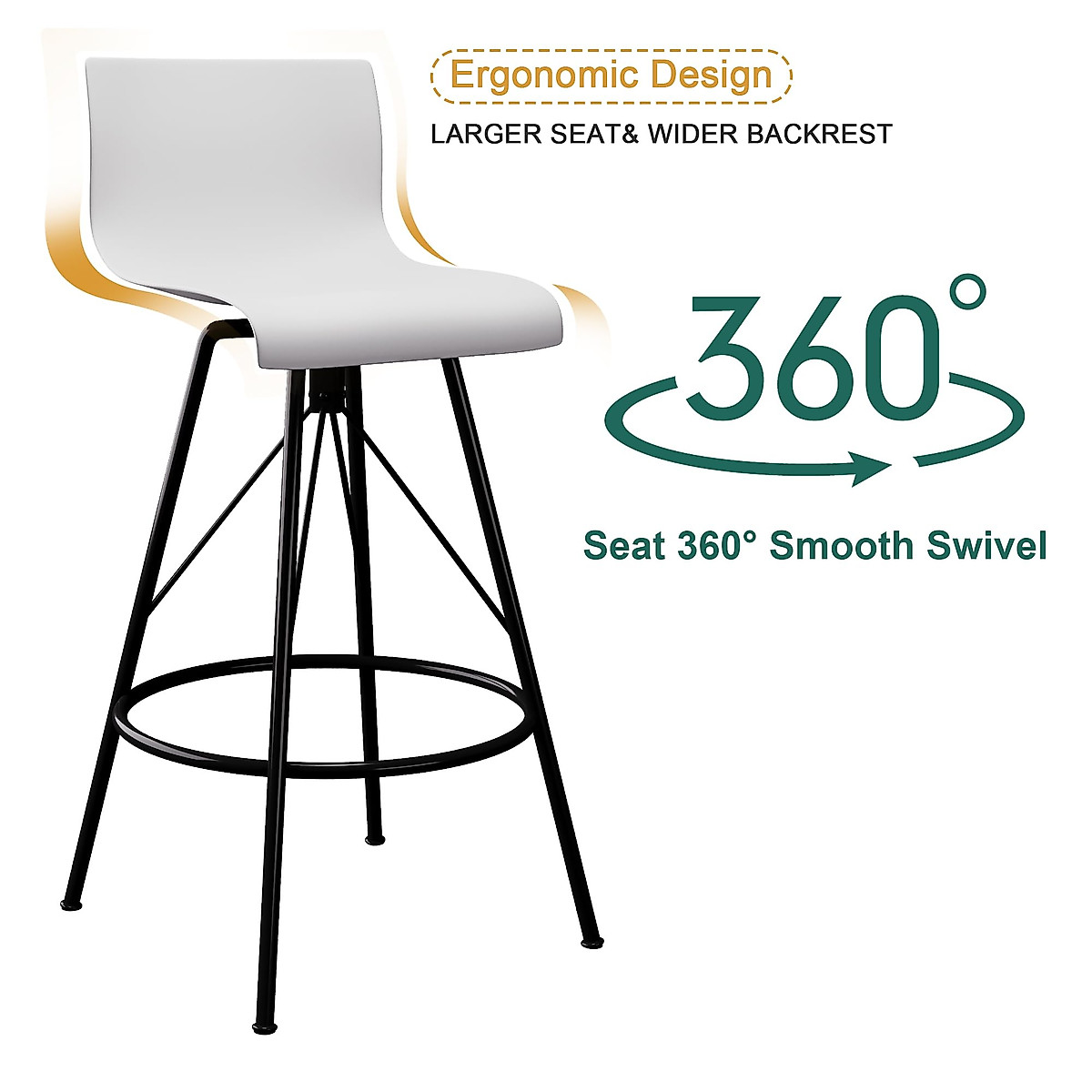 annjoe Swivel Bar Stools Metal Counter Height Stools Plastic Seat Chairs Set of 4 for Indoor Outdoor Home Kitchen Business (30" White)
