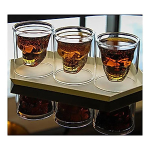 Transparent Skull Double Walled Drinking Glass - Insulated Double Walled Cup for Cocktail, Beer, Whiskey, Bourbon, Vodka, and Scotch Borosilicate Glassware - Keeps Drinks Cold & Hot - Macabre Design