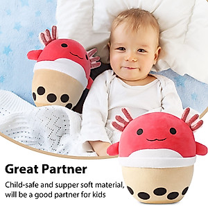 Axolotl Boba Plush, 10" Cute Axolotl Boba Stuffed Animal Toy Bubble Tea Plushie Doll Pillow for Kids Gift, Boys and Girls Party Favor Home Decoration
