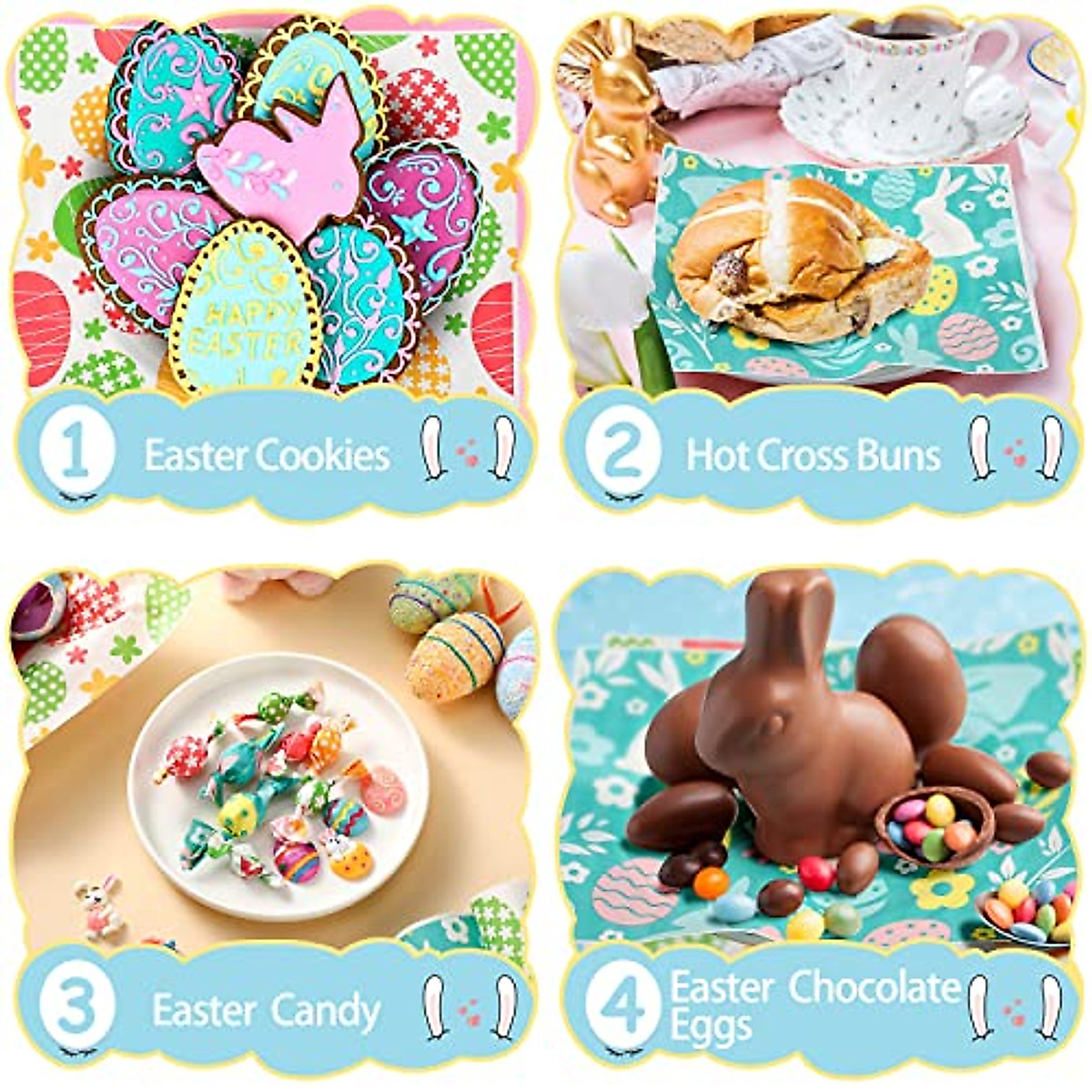 150 Pcs Easter Wax Paper for Food ,wrap Paper Sheets Sandwich Candy Cookies Wraps for Easter with Eggs Rabbit Flowers Pattern Waterproof Liner for Kitchen Handmade Food Easter Party Supplies