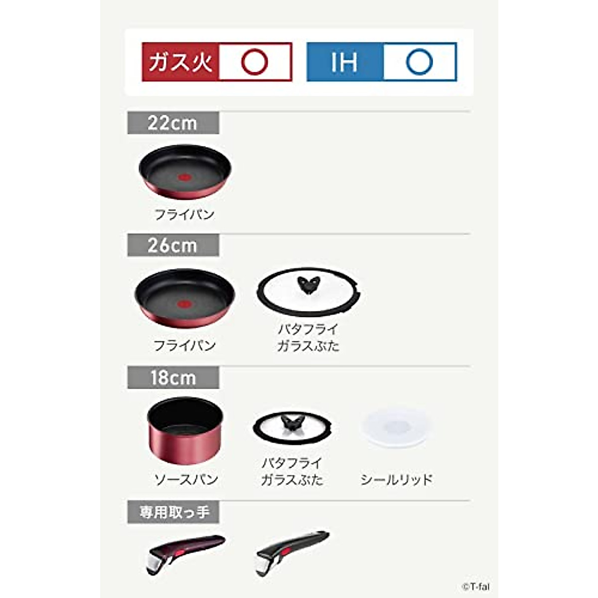 T-fal L38395APlus1 Ingenio Neo IH Rouge Unlimited Pot and Frying Pan Set, 7-Piece Set + 1 Handle, Compatible with Induction Gas Stoves, Non-Stick, Red